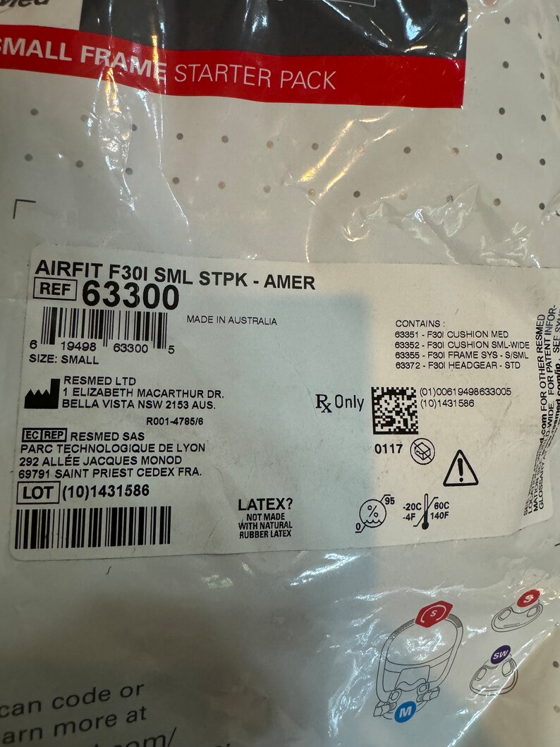 Airfit F30i Full Face Cpap/bilevel Mask With Headgear Sz Small Starter ...