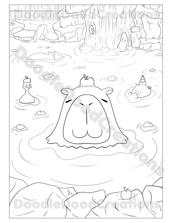 Capybara Hot Springs Coloring Page for Kids and Adults - Etsy Australia