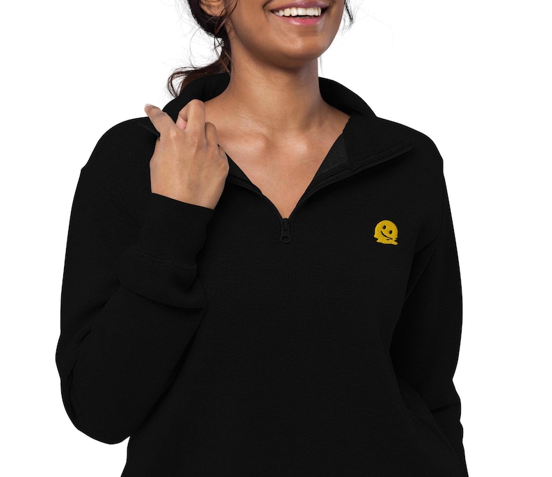 Embroidered Melting Smiley Face Fleece Pullover, Quarter-zip Sweatshirt ...