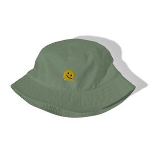 Embroidered Melting Smiley Face Organic Bucket Hat, Embroidery Bucket ...