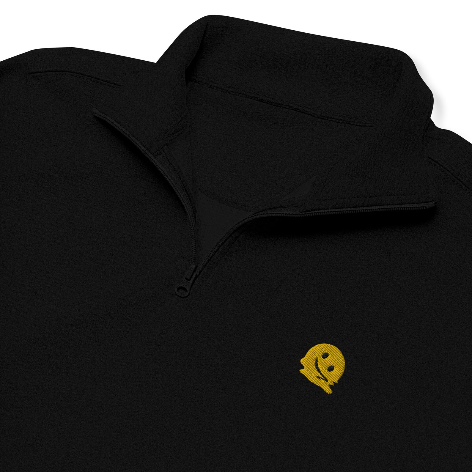 Embroidered Melting Smiley Face Fleece Pullover, Quarter-zip Sweatshirt ...