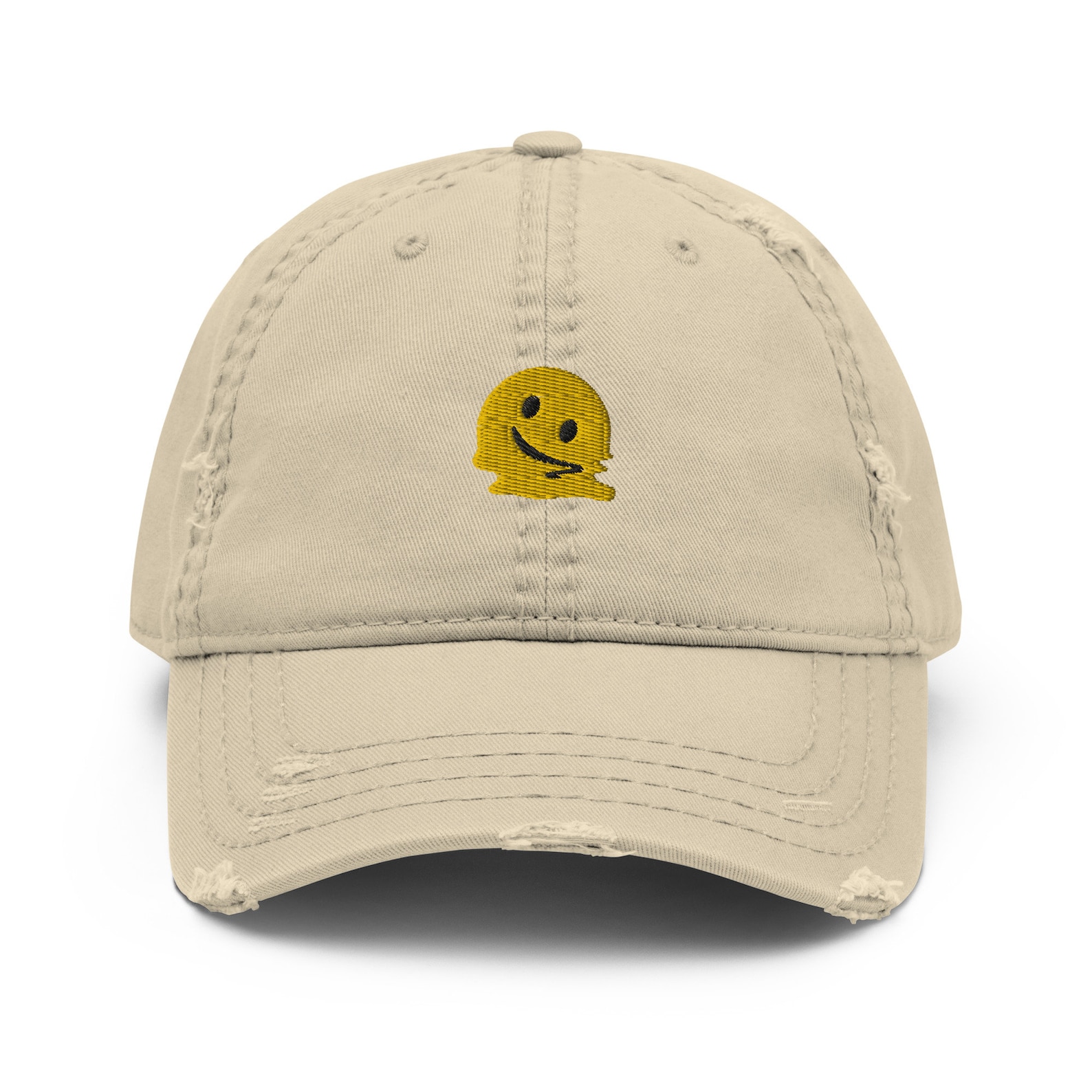 Embroidered Melting Smiley Face Distressed Dad Hat, Embroidery Drippy ...
