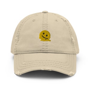 Embroidered Melting Smiley Face Distressed Dad Hat, Embroidery Drippy ...