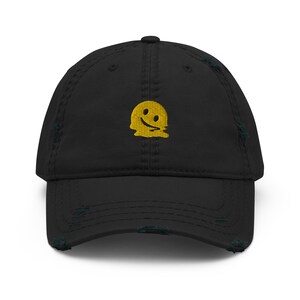 Embroidered Melting Smiley Face Distressed Dad Hat, Embroidery Drippy Smiley Face Cap, Melted ...