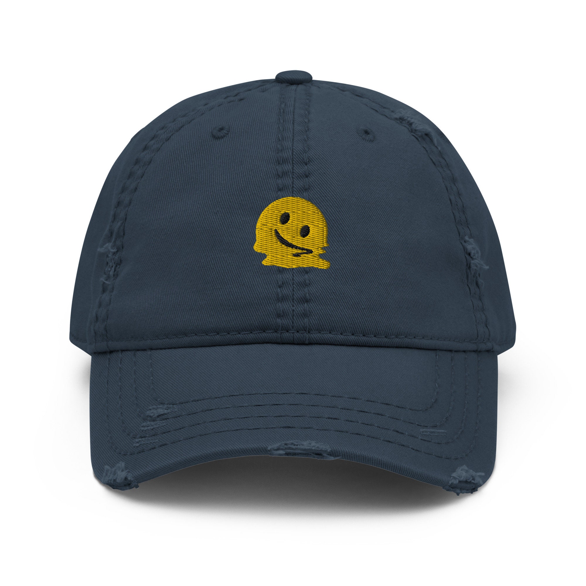Embroidered Melting Smiley Face Distressed Dad Hat, Embroidery Drippy ...