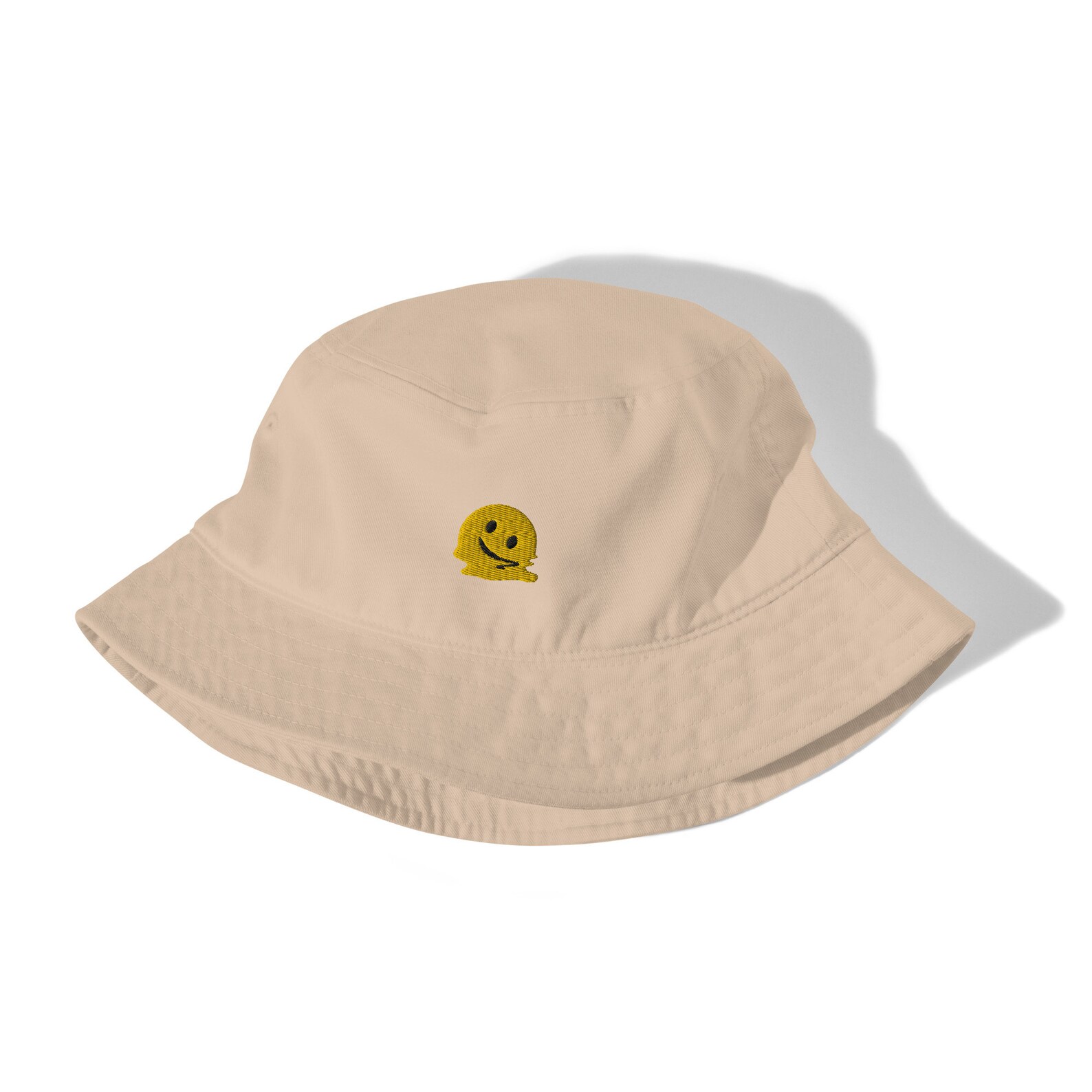 Embroidered Melting Smiley Face Organic Bucket Hat, Embroidery Bucket ...
