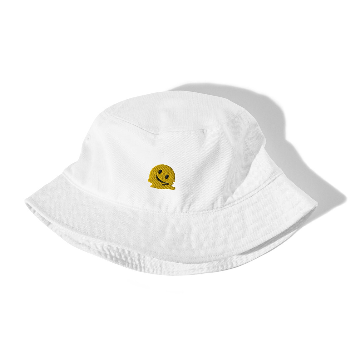 Embroidered Melting Smiley Face Organic Bucket Hat, Embroidery Bucket ...