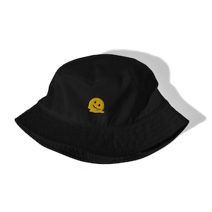 Embroidered Melting Smiley Face Organic Bucket Hat, Embroidery Bucket ...