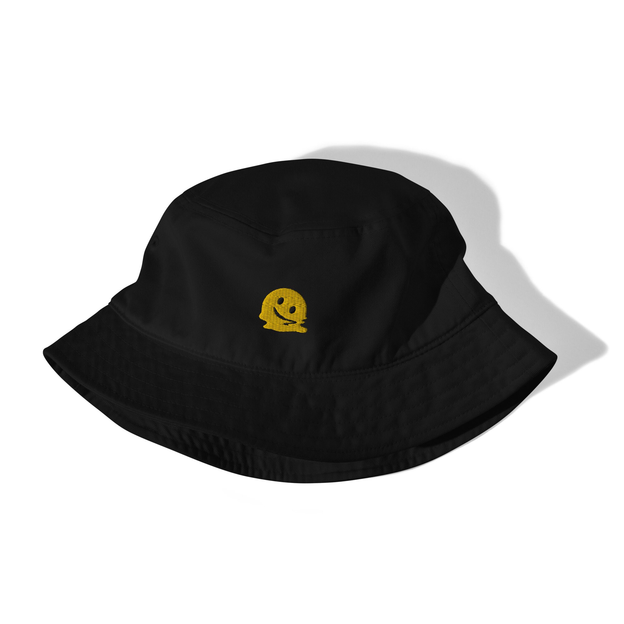 Embroidered Melting Smiley Face Organic Bucket Hat, Embroidery Bucket ...