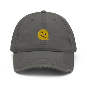 Embroidered Melting Smiley Face Distressed Dad Hat, Embroidery Drippy ...