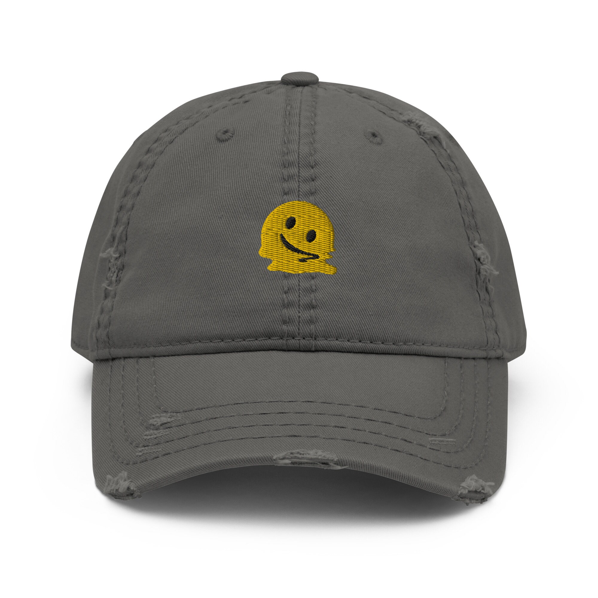 Embroidered Melting Smiley Face Distressed Dad Hat, Embroidery Drippy ...