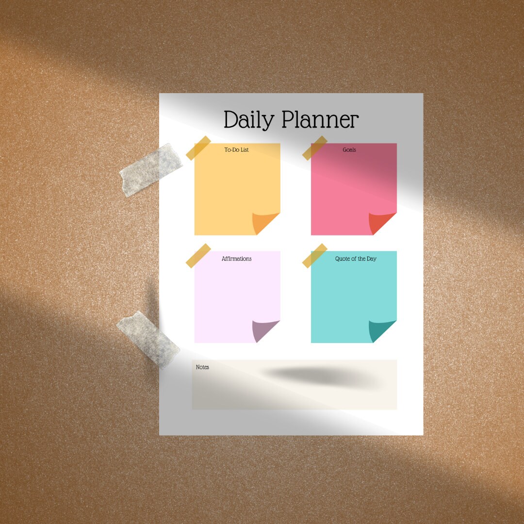 Simple Sticky Note Daily Planner, Printable Daily Planner, Cute ...