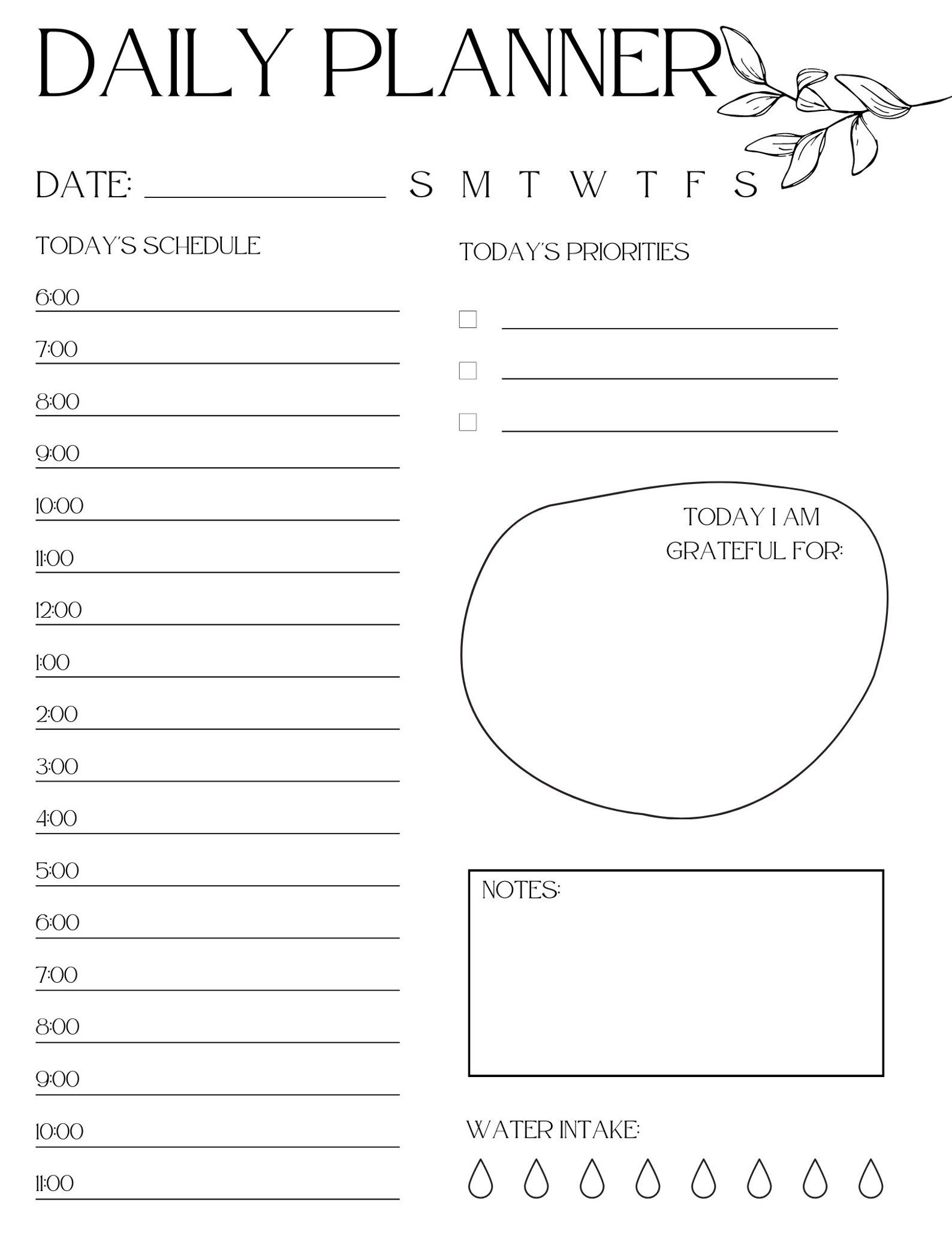 Downloadable Daily Planner, Digital Simplistic Daily Planner, Printable ...