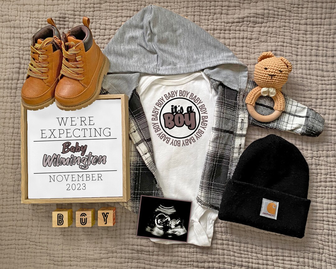 Expecting Baby Boy Digital Pregnancy Announcement, It's A Boy, Flannel ...