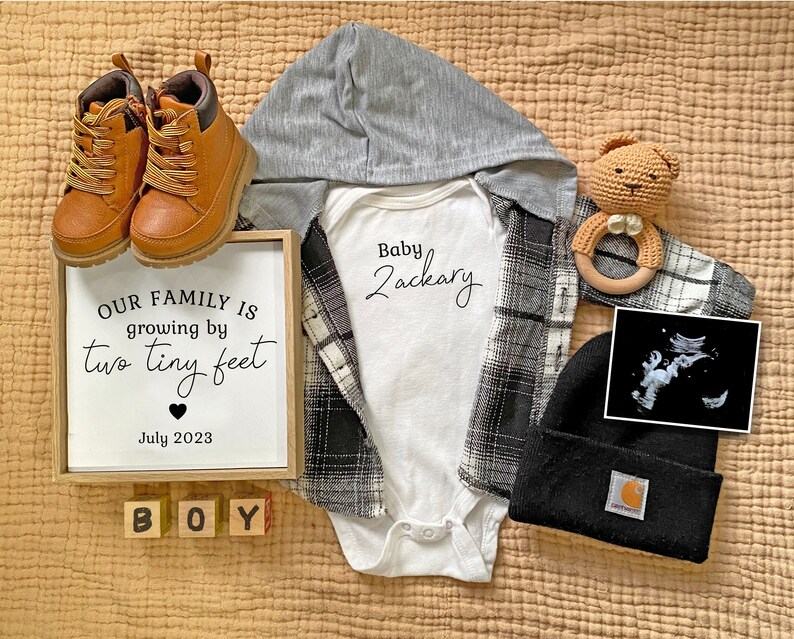 Growing by Two Little Feet Pregnancy Announcement, Baby Boy Digital ...