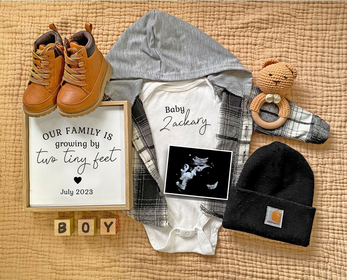 Growing by Two Little Feet Pregnancy Announcement, Baby Boy Digital ...