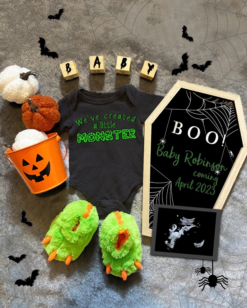 Little Monster Pregnancy Announcement, Digital Halloween Pregnancy ...