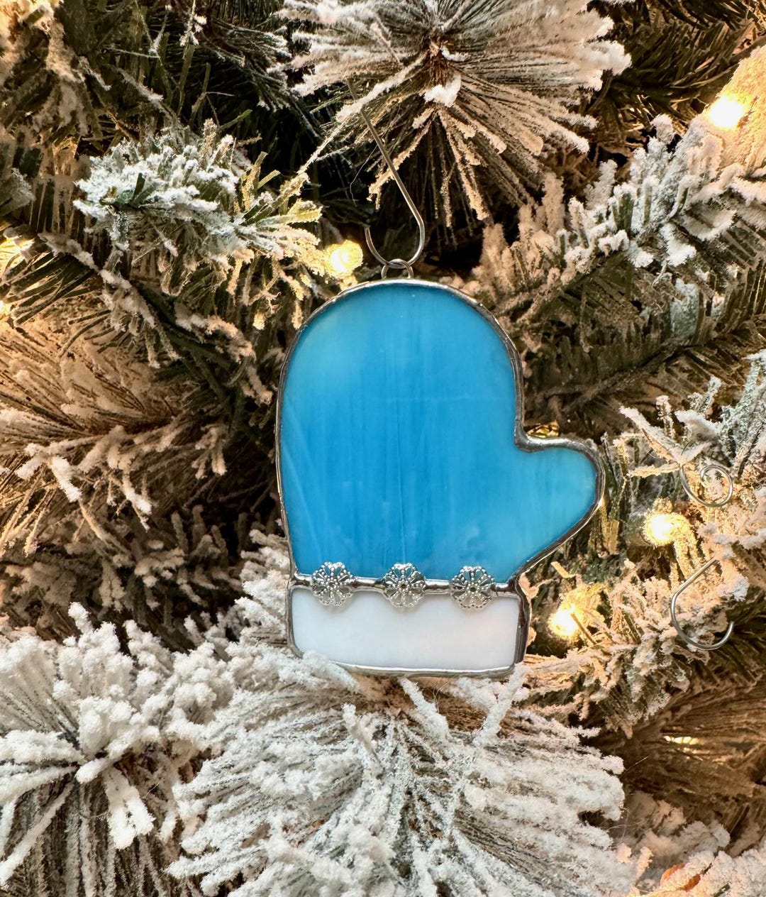 Stained Glass Cool Blue Mitten Christmas Ornament - Etsy