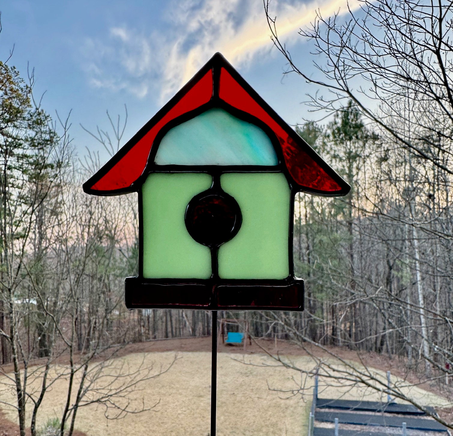 Colorful Original Stained Glass Bird House Plant Stake - Etsy