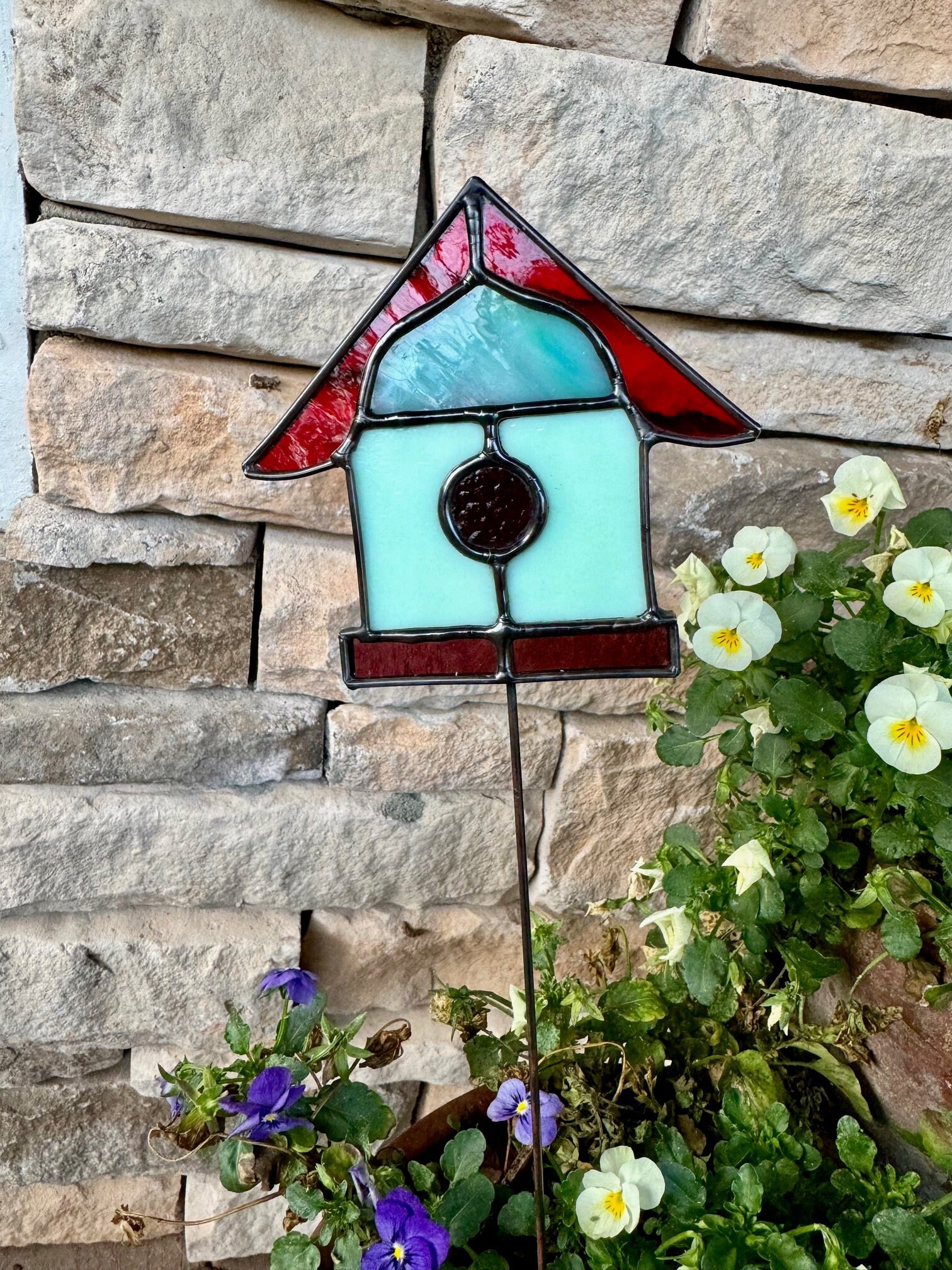 Colorful Original Stained Glass Bird House Plant Stake - Etsy