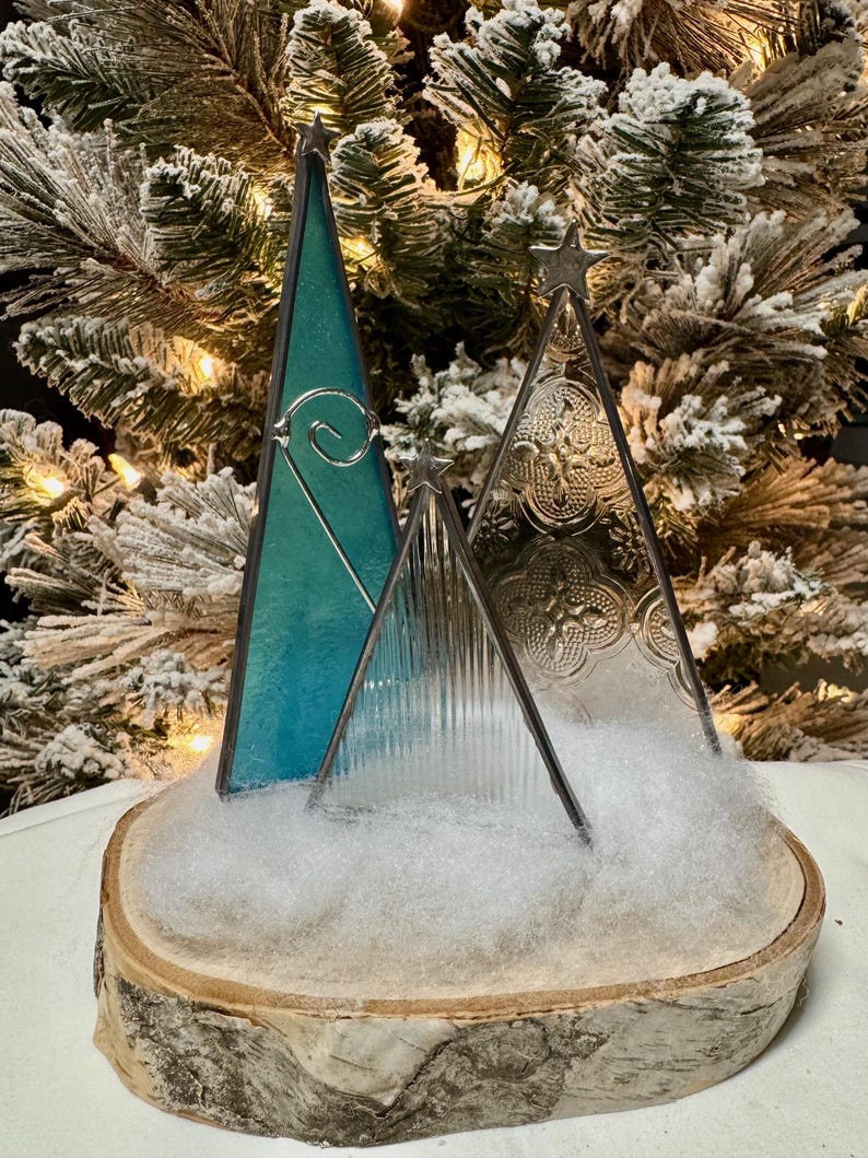 NEW PRICE: Stained Glass Winter Tree Decor - Etsy