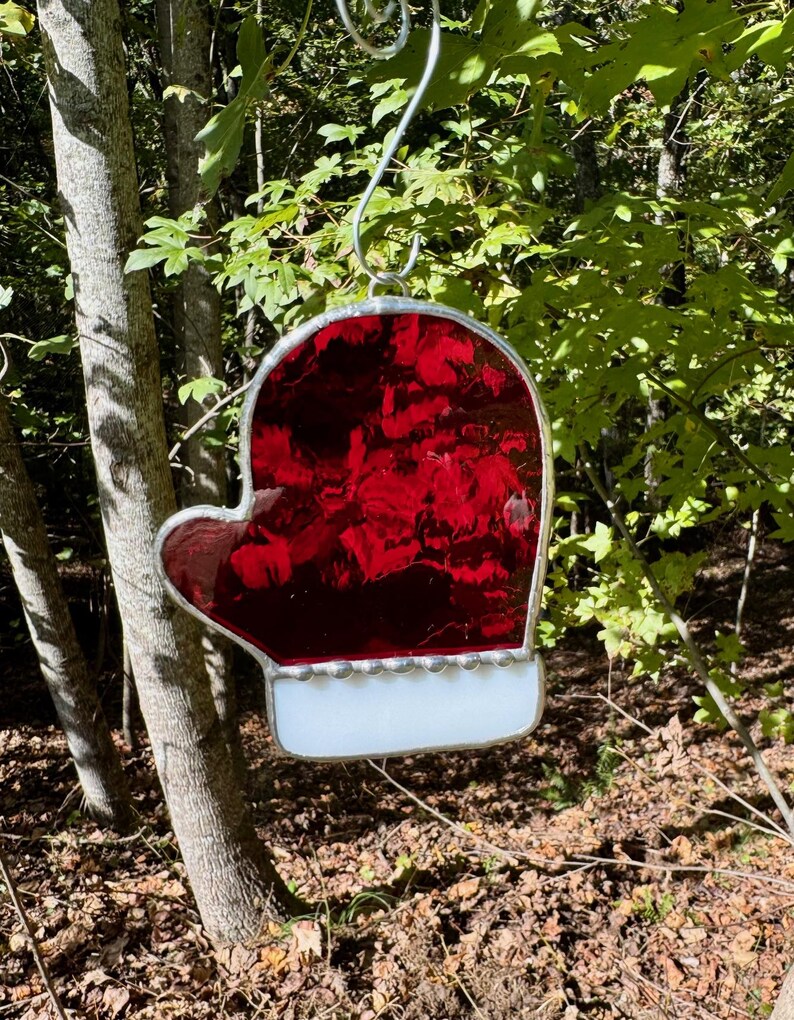Stained Glass Red Mitten Christmas Ornament - Etsy