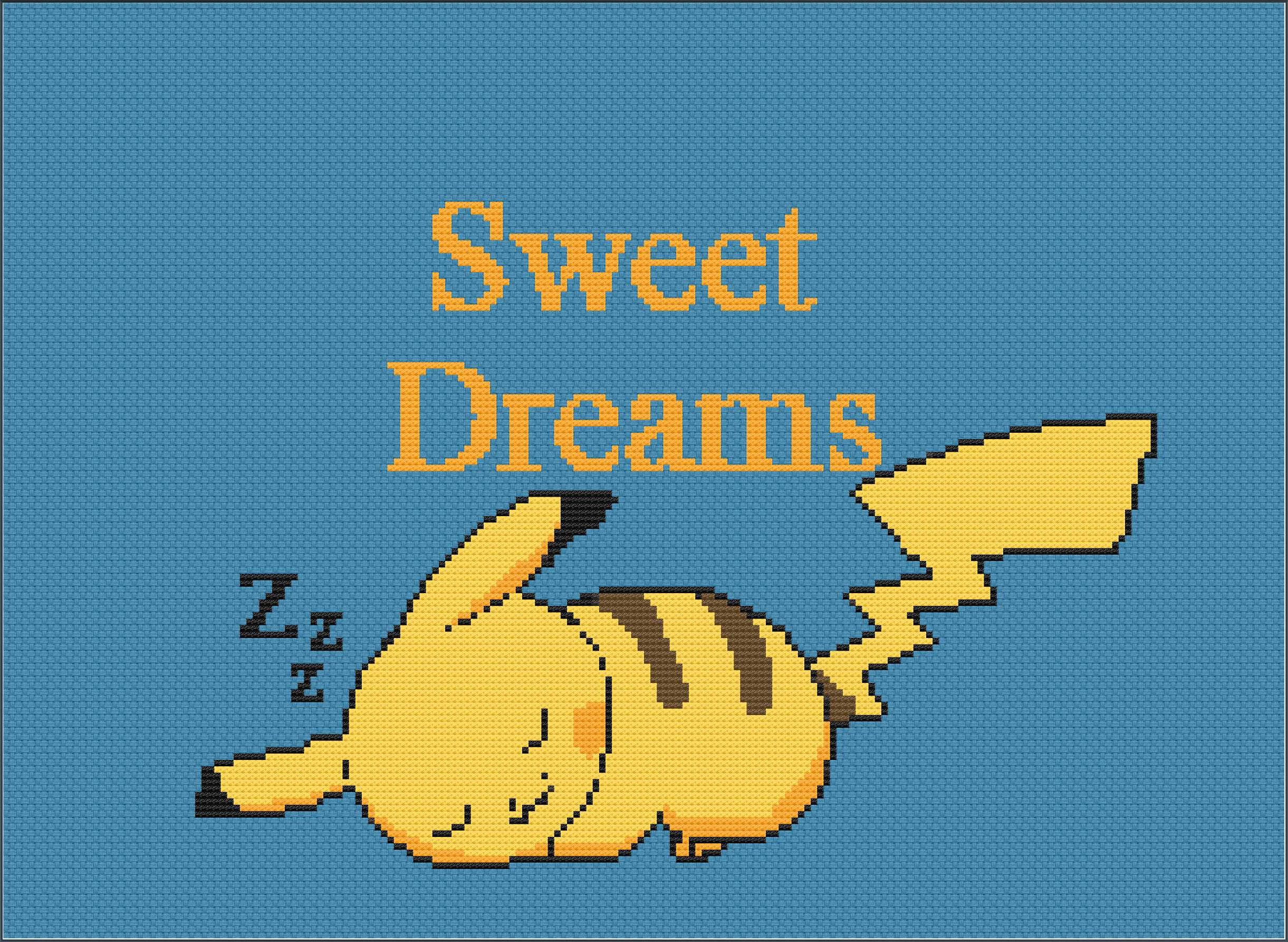 Pikachu Sweet Dreams Modern Cross Stitch Design Cartoon Cross Stitch ...