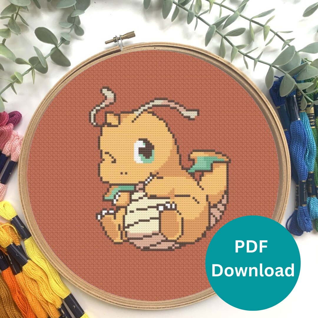 Cute Dragonite Pokemon Cross Stitch Digital Pattern Beginner Friendly ...