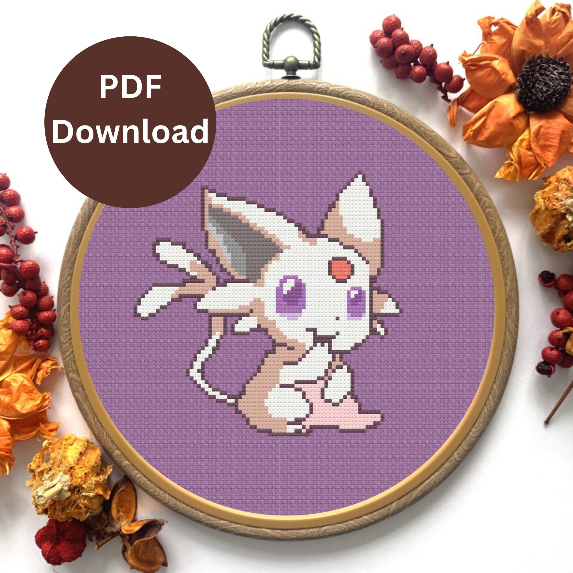 Espeon Eevee Pokemon Cross Stitch Digital Pattern Beginner Friendly ...