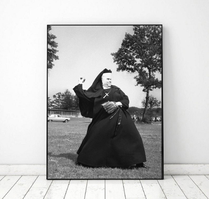 Vintage Photo Printable Baseball Nun, Vintage Photo Fun Nun, Black and ...