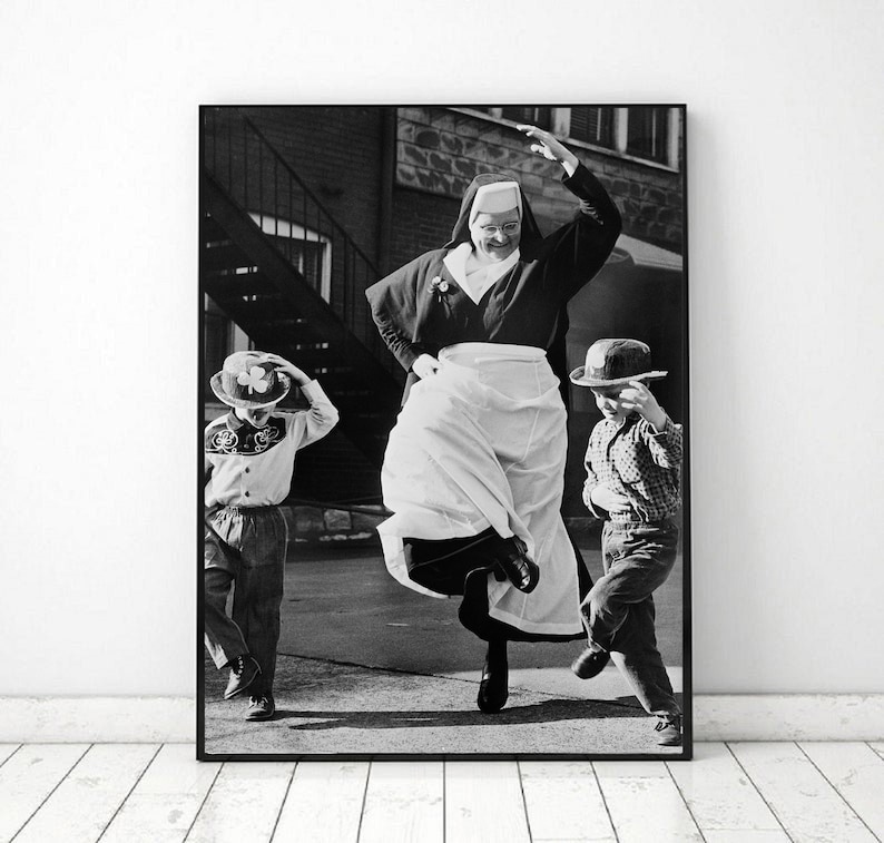 Vintage Photo Printable Dancing Nun, Vintage Photo Fun Nun, Black and ...