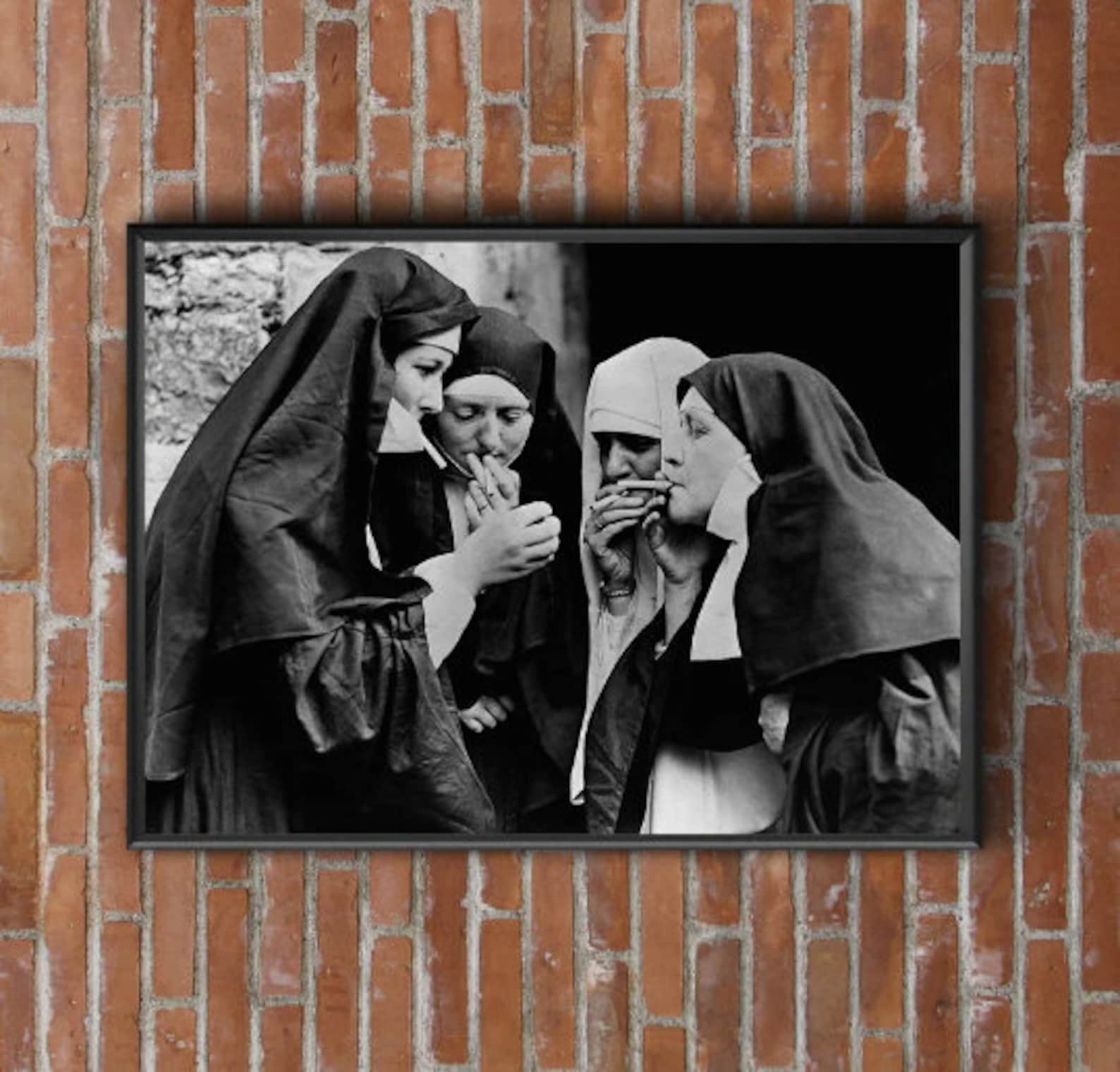 Vintage Photo Printable Nuns Smoking, Vintage Photo Print Smoking Nun ...
