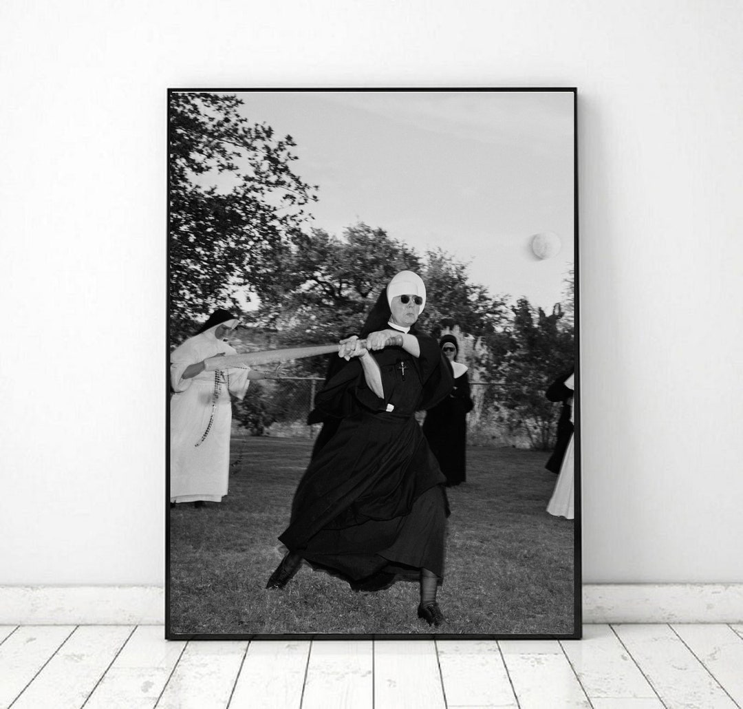 Baseball Nun Vintage Photo Printable, Vintage Photo Fun Nun, Black and ...