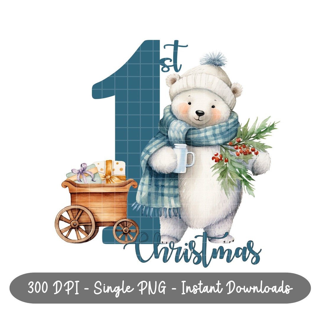 Blue First Christmas Bear PNG, Christmas Bear, Baby's 1st Christmas ...