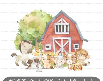 Farm Animals Watercolor, Farmer Png, Farmer Design, Farm Watercolor ...