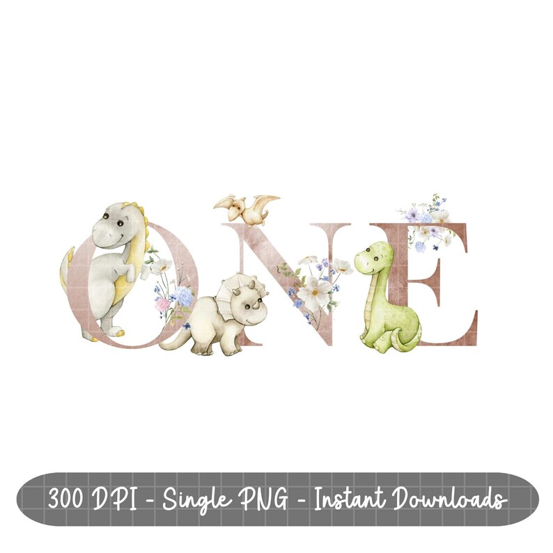 ONE Dinosaur PNG, Dinosaur Birthday Clipart, Dino Party Design, First ...