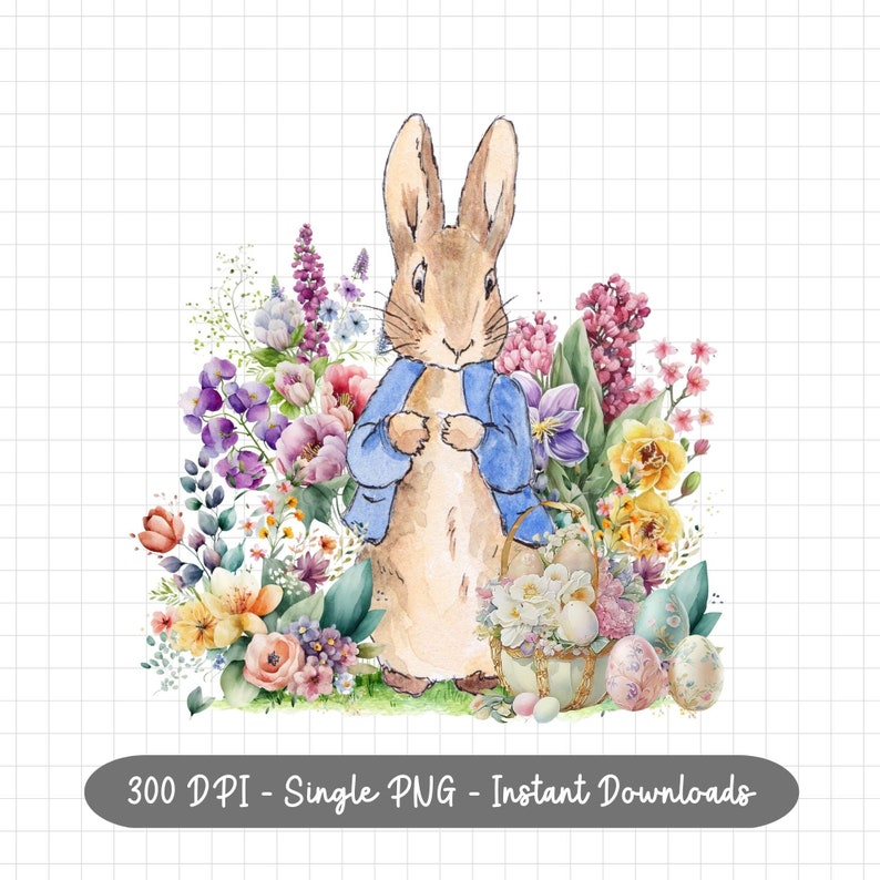 Peter Rabbit Spring Flowers PNG, Easter Sublimation Design, Easter ...
