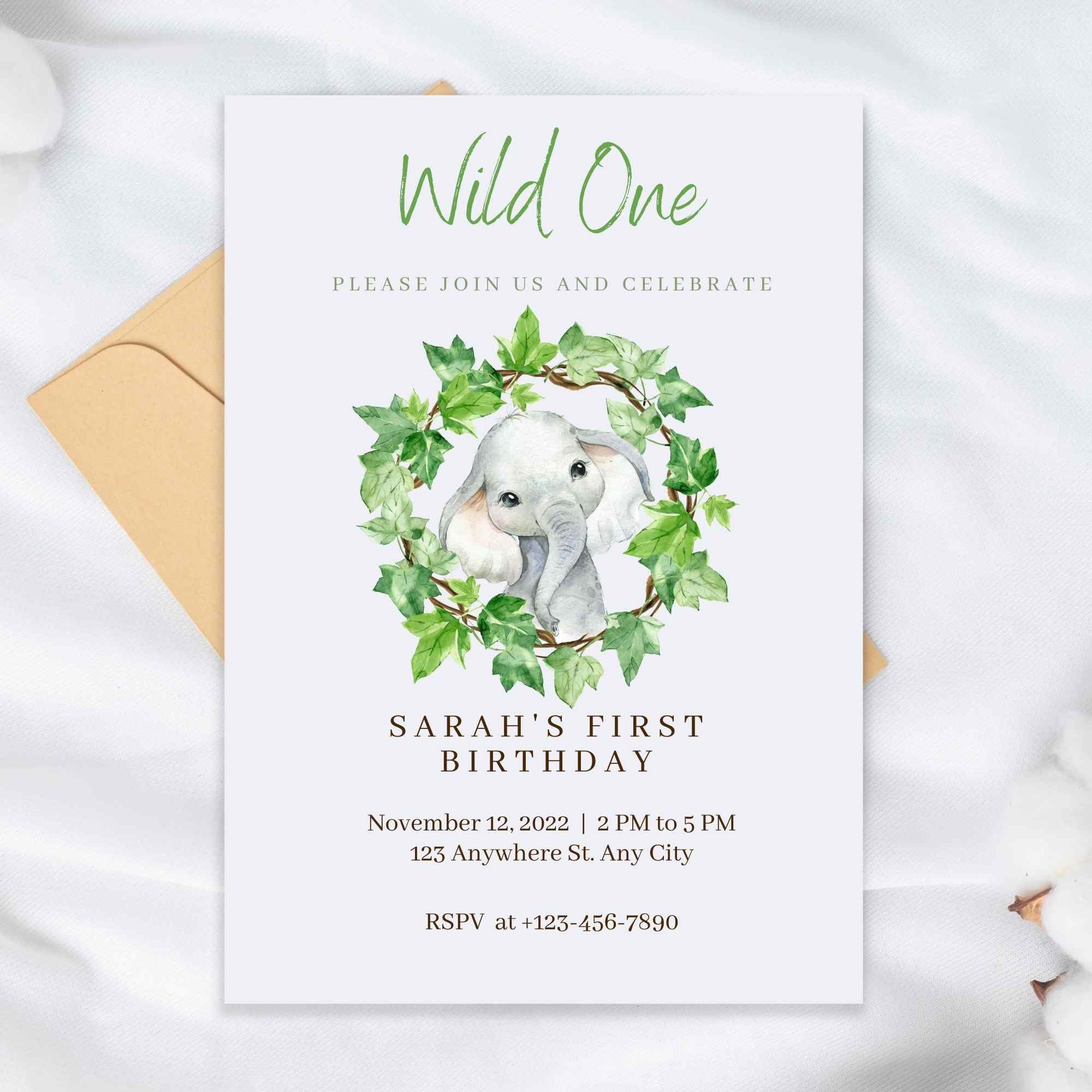 Baby Elephant Ivy Greenery Wreath PNG, Greenery Nursery Printable, Kids ...