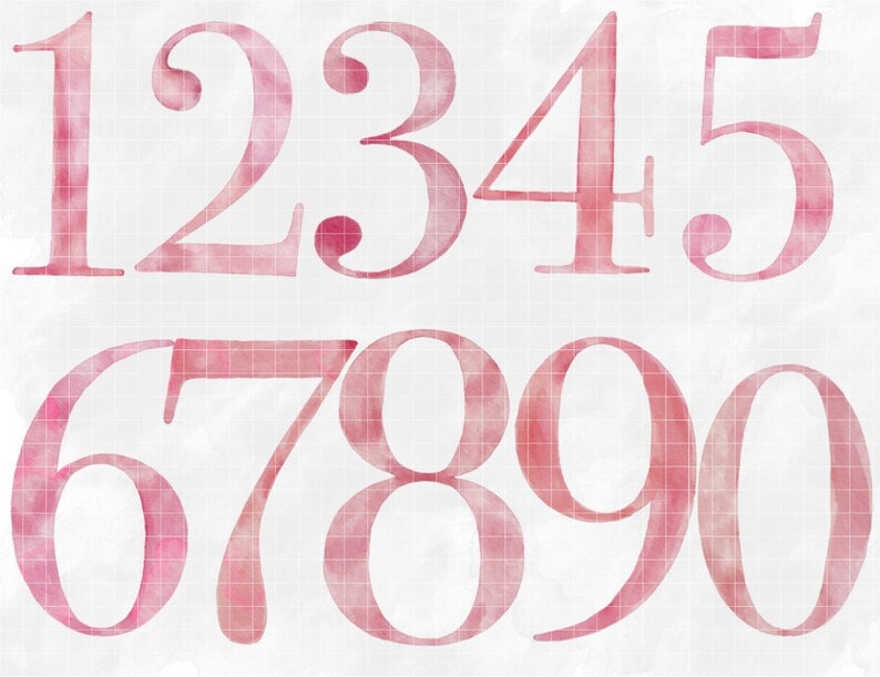Pink Numbers Clipart, Watercolor Hand Drawn Numbers PNG, Birthday ...