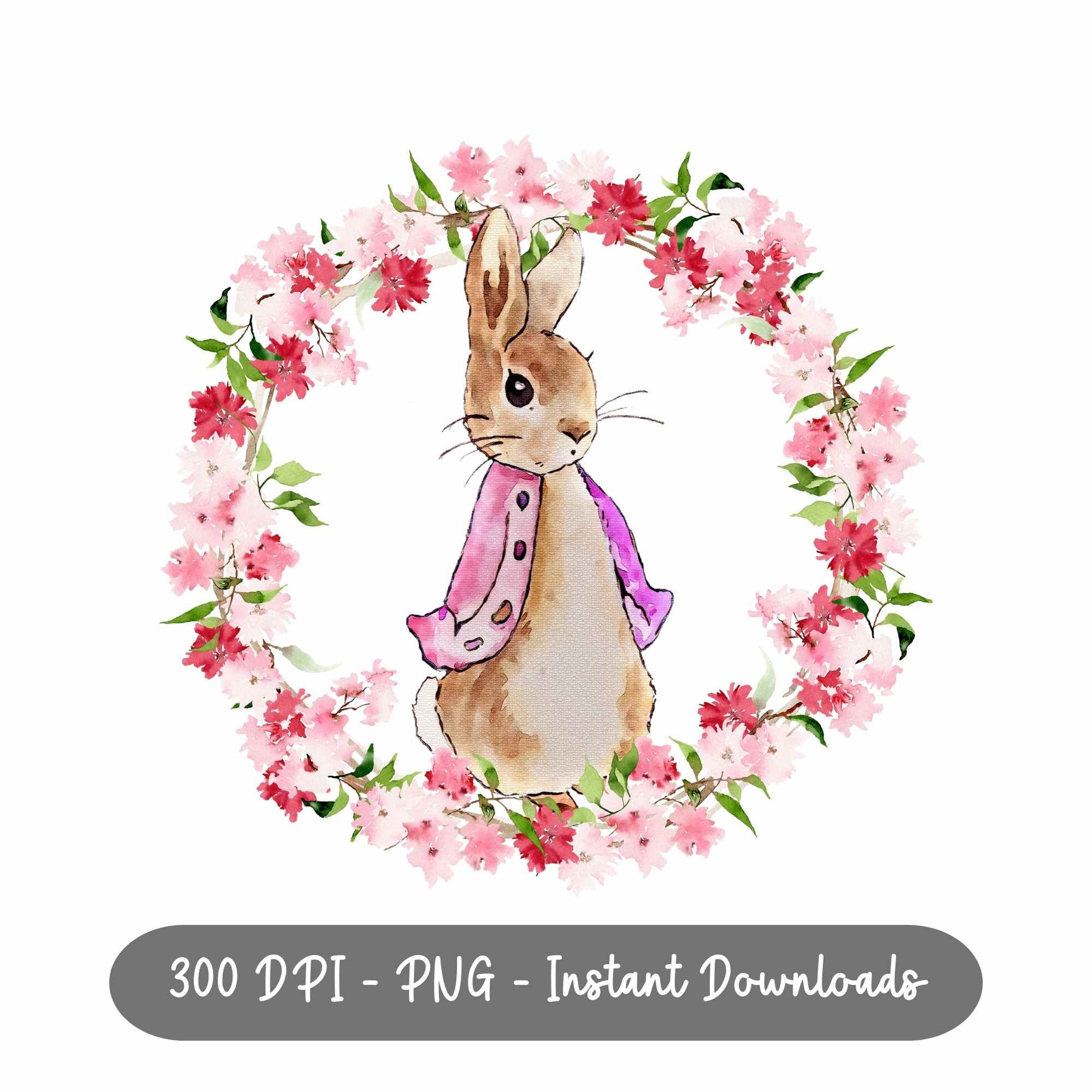 Pink Peter Rabbit PNG, Baby Shower PNG, Flopsy Bunny Floral Wreath PNG ...