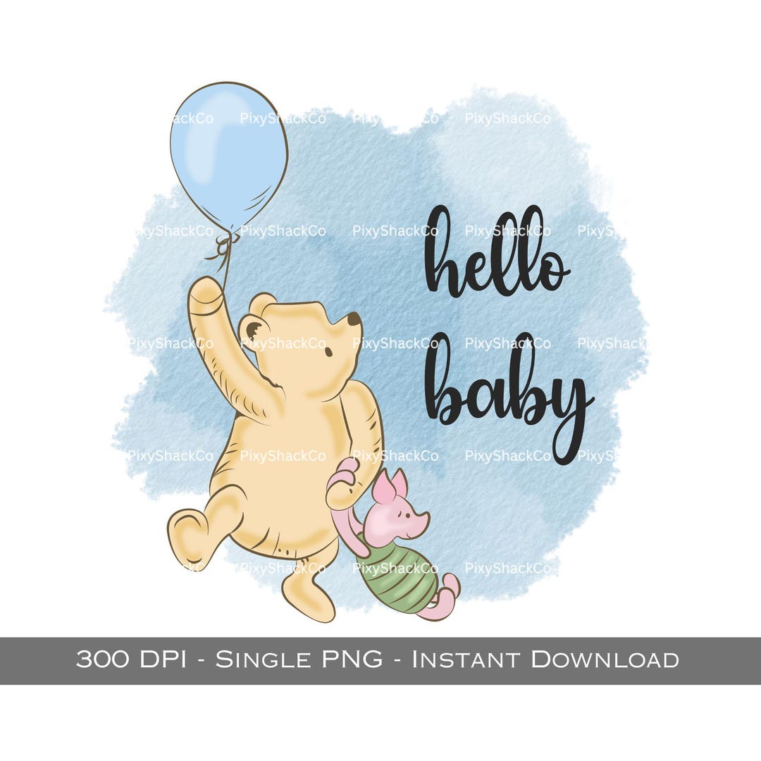 Classic Winnie the Pooh Blue Balloon PNG, Hello Baby PNG, Piglet Winnie ...