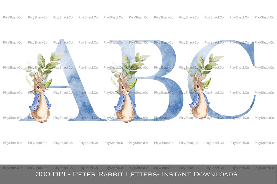 Blue Peter Rabbit Letters PNG, Watercolor Greenery Alphabet Numbers ...