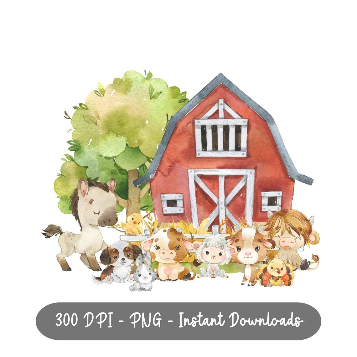 Farm Animals Watercolor Farmer PNG Kids Sublimation Design - Etsy