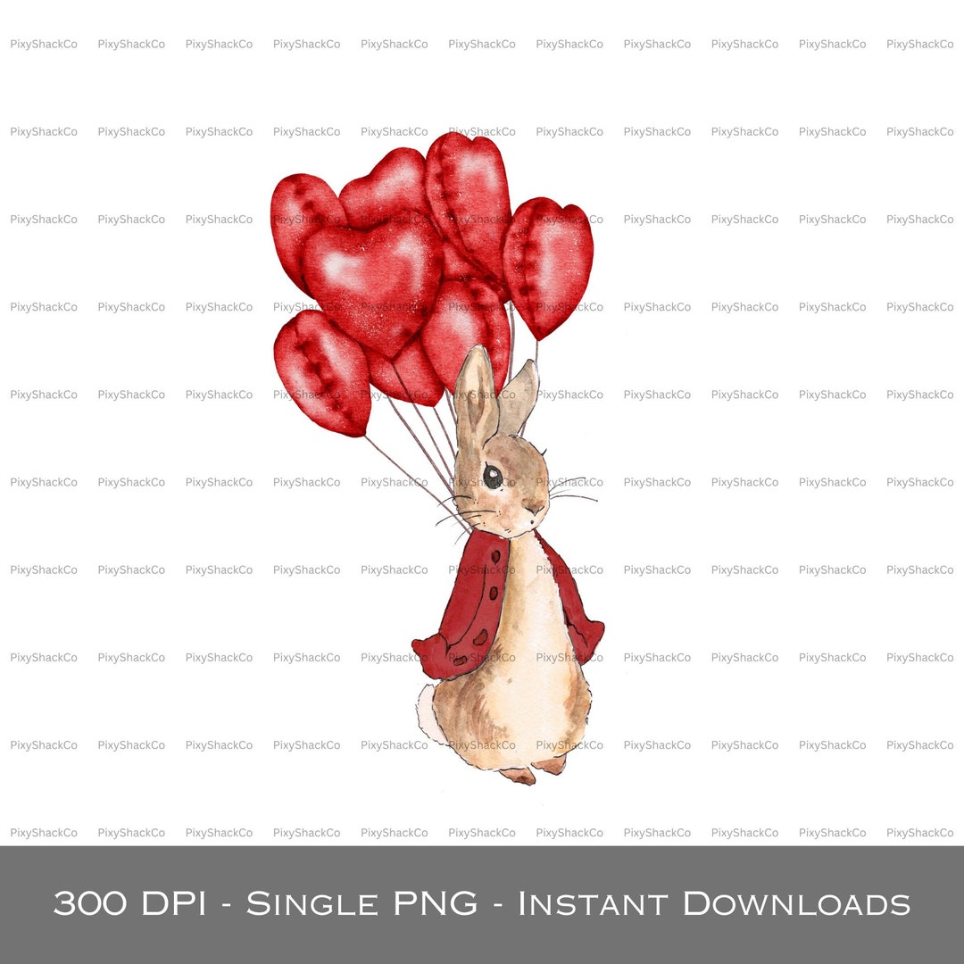 Peter Rabbit With Red Heart Balloon PNG, Valentines Card Image, Kids ...