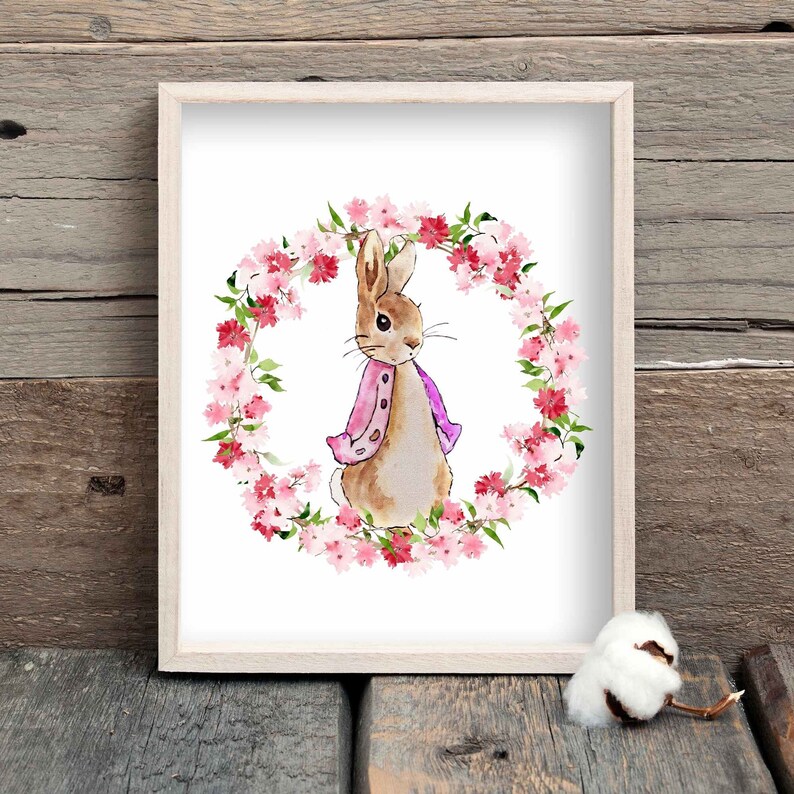 Pink Peter Rabbit PNG, Baby Shower PNG, Flopsy Bunny Floral Wreath PNG ...
