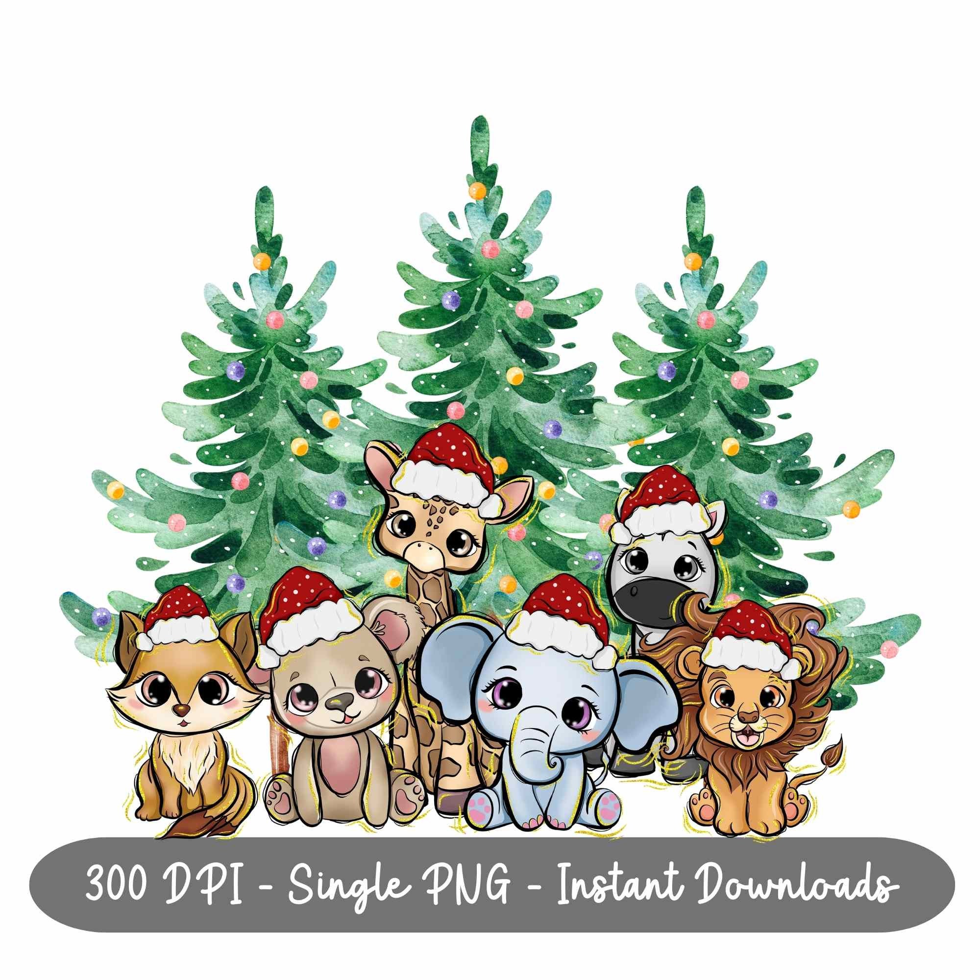 Christmas Safari Animals PNG, Santa Hat Animals, Holiday Sublimation ...