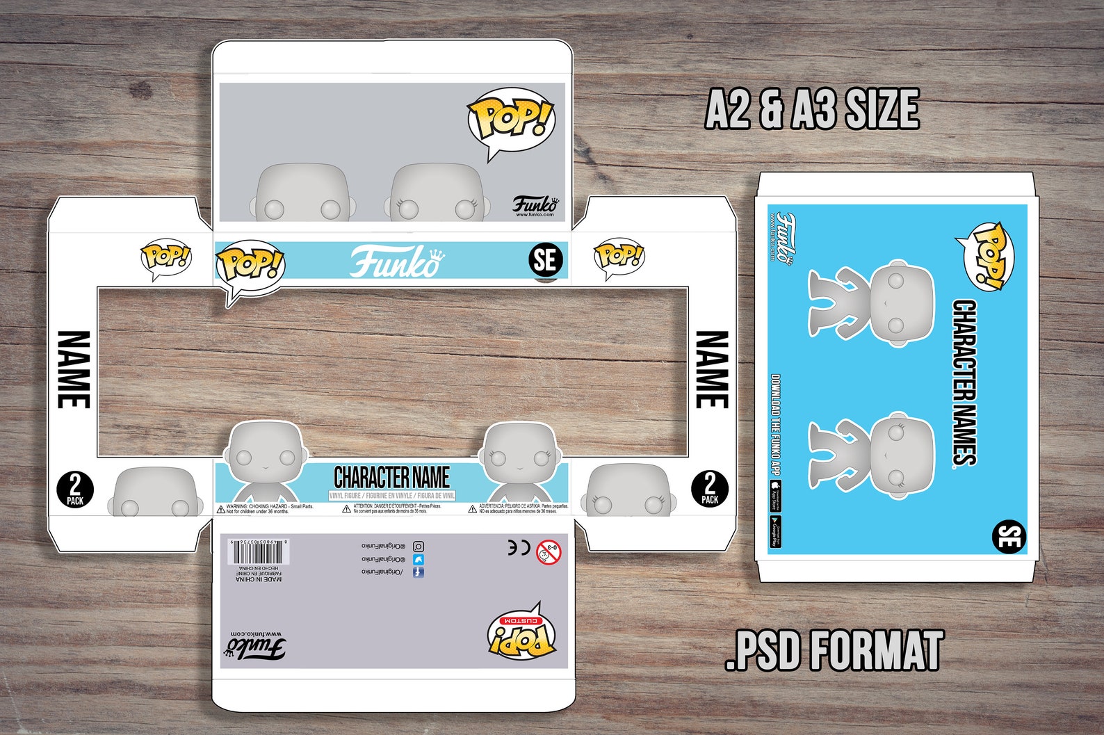 Plantilla de caja personalizada Funko Pop. Descarga Digital 2 Pack Funko Vinyl PSD Plantilla ...
