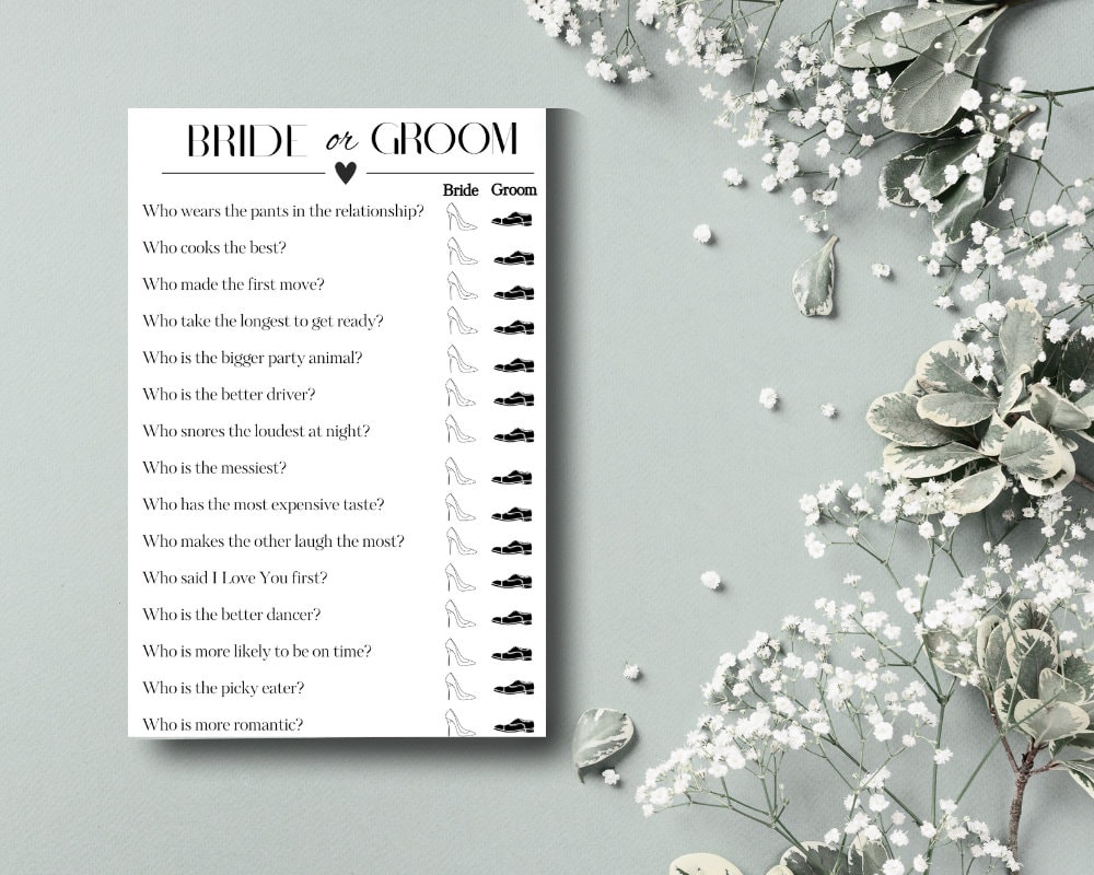 The Shoe Game | Bride or Groom Wedding Game | Printable PDF | Canva ...