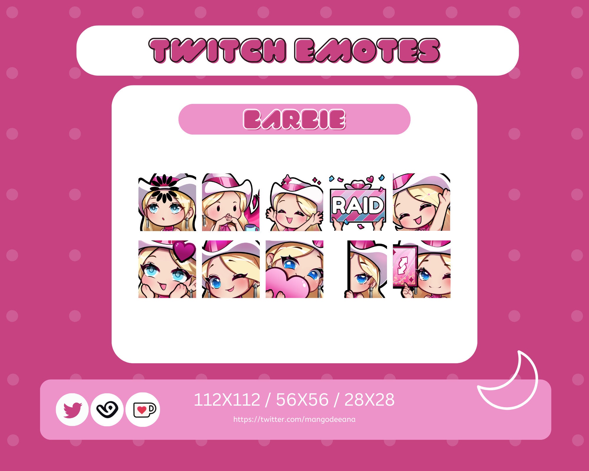 Cute PINK Barbie Emotes - SET OF 10 - Streaming / Twitch / Discord ...