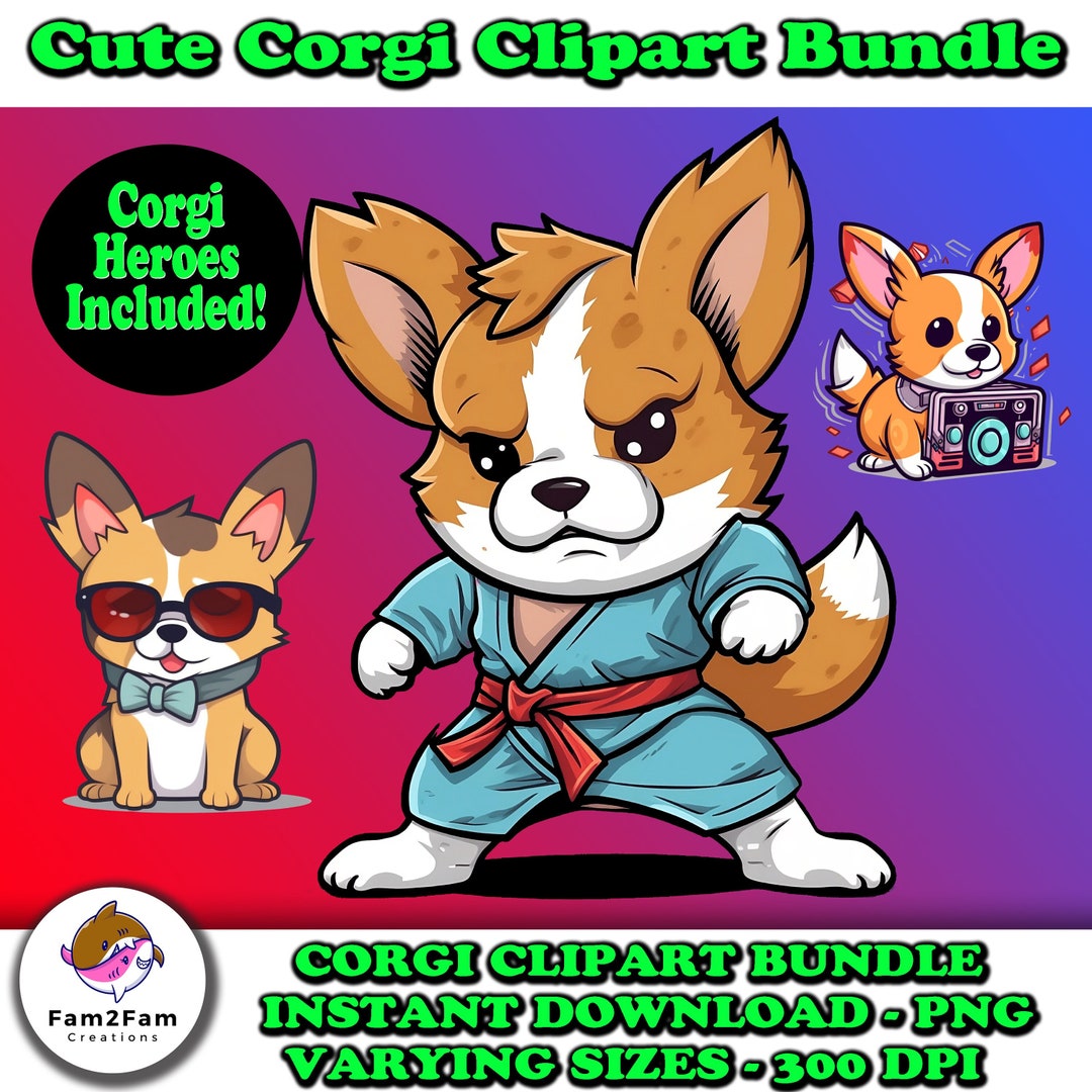 Cute Corgi Cartoon Clipart Corgi Heroes Cute Pet Digital Graphics Corgi ...